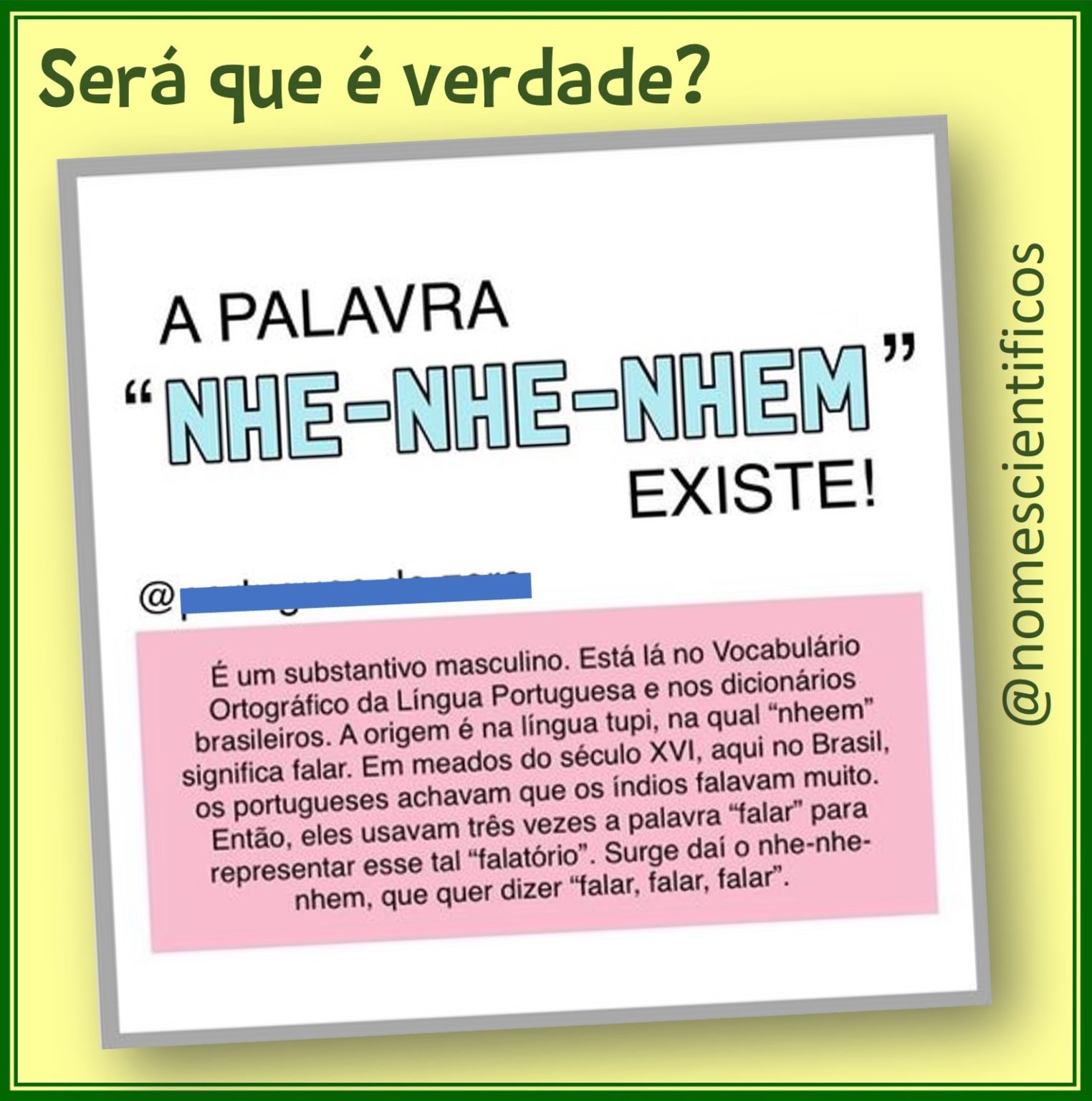 A palavra NHE NHE NHEM existe? – + Informações